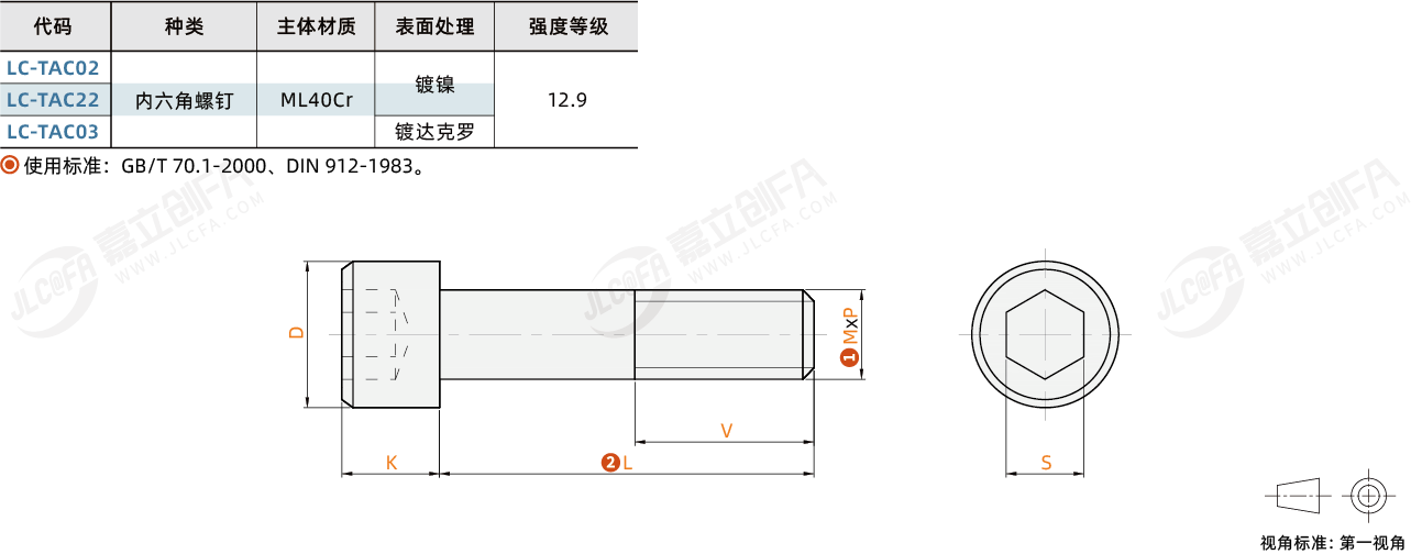 GB/T 70.1-2000 标准型内六角圆柱头螺钉 镀镍/镀达克罗-嘉立创FA商城