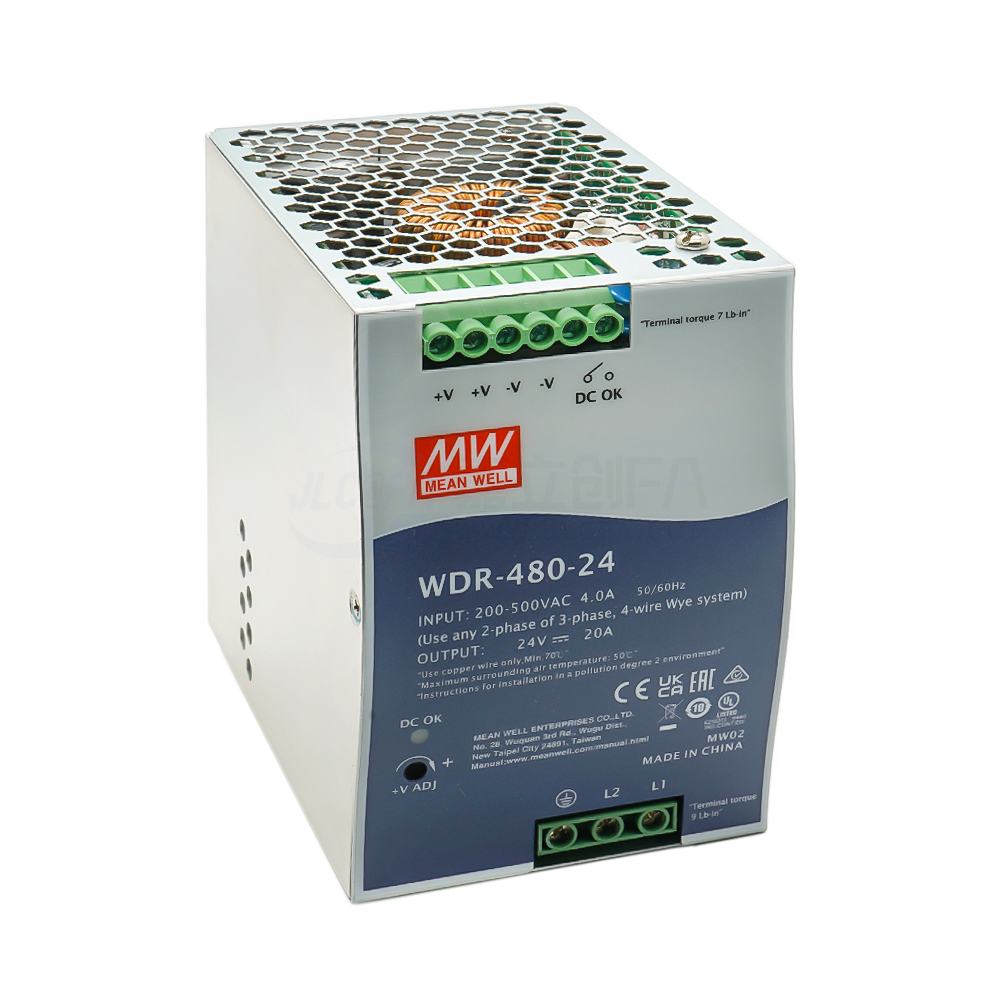 明纬(MEAN WELL) 开关电源 WDR 导轨式安装 480W 单组输出 WDR-480-24-嘉立创FA商城